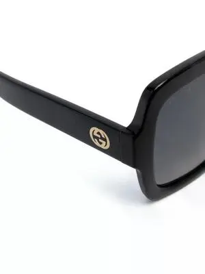 Gucci Logo-plaque Square-frame Sunglasses - Black