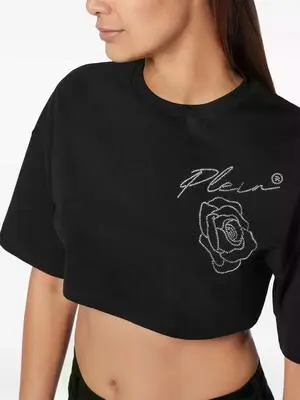 Philipp Plein Embellished Roses Crop Top - Black