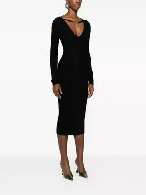 Just Cavalli Ribbed Knit Midi Dress With Snake Appliqu