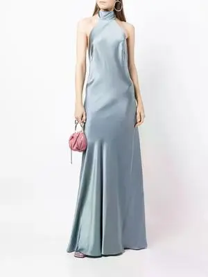 Michelle Mason Backless Halter-neck Tie Gown - Blue