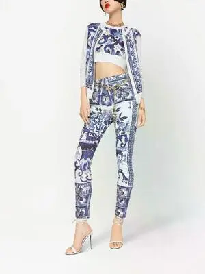 Dolce & Gabbana Majolica Print Skinny Jeans - Blue