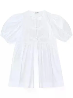 GANNI Poplin Tie String Mini Dress - White