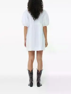 GANNI Poplin Tie String Mini Dress - White
