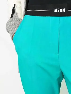 MSGM Teal Virgin Wool Blend Tailored Trousers With Logo Waistband
