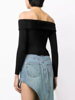 SELF-PORTRAIT Ribbed Off-shoulder Blouse