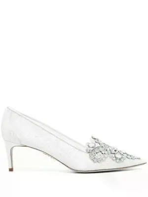 Rene Caovilla Veneziana 60mm Lace Pumps - Silver