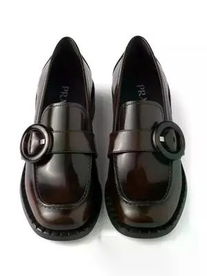 Prada Brushed Leather Loafers With Buckle Detail