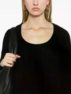 Loulou De Saison Cashmere Ribbed Knit U-neck Sweater - Black