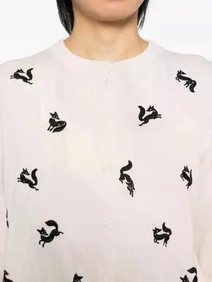 Maison Kitsuné Fox Embroidered Wool Blend Cardigan