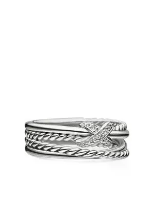 David Yurman Sterling Crossover Diamond Band Ring - Silver