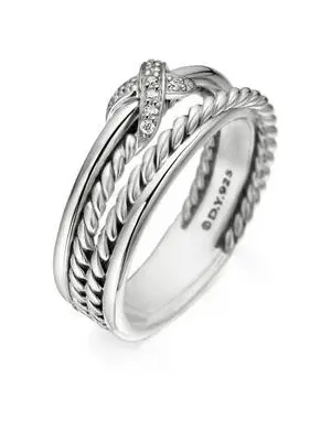 David Yurman Sterling Crossover Diamond Band Ring