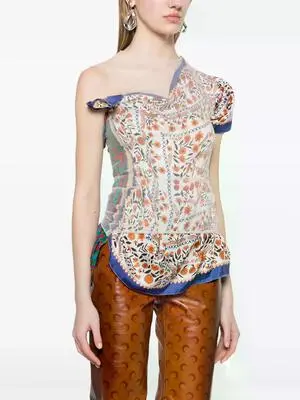 MARINE SERRE Asymmetrical Layered Silk Scarves Top - Neutrals