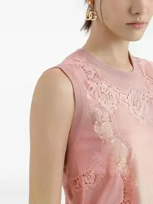 Dolce & Gabbana Sleeveless Round Neck Wool Top With Ribbed Trim