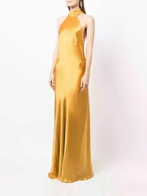 Michelle Mason Satin Halter-neck Gown