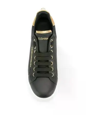 Dolce & Gabbana Portofino Logo-lettering Leather Lace-up Sneakers - Black