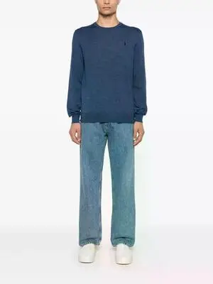 Polo Ralph Lauren Fine Knit Crew Neck Sweater With Embroidered Logo - Blue