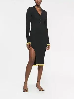 AZ FACTORY X Ester Manas Ribbed Knit Midi Dress With Plunging Neckline And Scalloped Trim - Black
