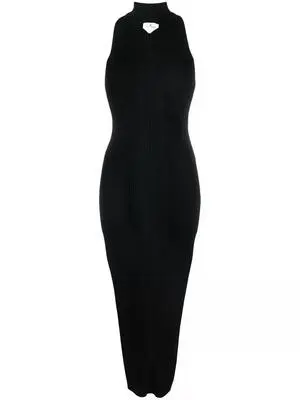 COURREGES Cut-out Ribbed Midi Dress - Black
