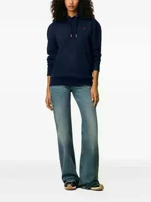 AMI Paris De Coeur Embroidered Cotton Hoodie - Blue