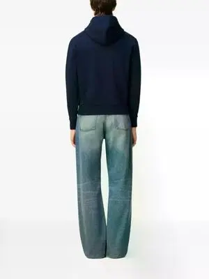 AMI Paris De Coeur Embroidered Cotton Hoodie - Blue