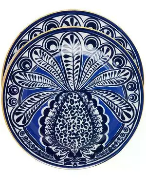 La DoubleJ Pineapple-print Dessert Plates - Blue
