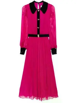 NISSA Belted Silk Midi Dress - Pink