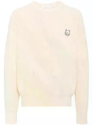 Maison Kitsuné Signature Fox Embroidery Knitted Jumper - Neutrals