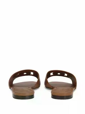 Dolce & Gabbana Dg Logo Calfskin Leather Slides - Brown