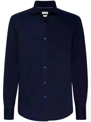 Brunello Cucinelli Spread-collar Cotton Shirt - Blue