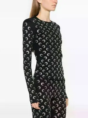 MARINE SERRE Crescent Moon Embellished Long Sleeve Top