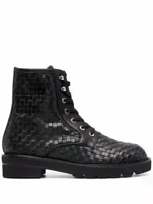 STUART WEITZMAN Mila Woven Leather Lace-up Ankle Boots - Black