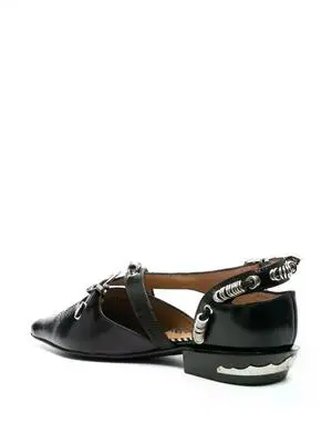 Toga Buckled Leather Ballerina Shoes - Black
