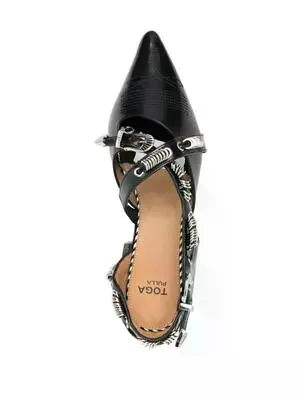 Toga Buckled Leather Ballerina Shoes - Black