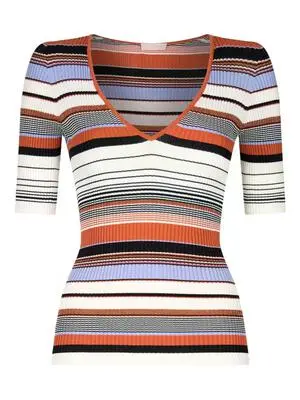 Liu Jo Striped Knit T-shirt With V-neck