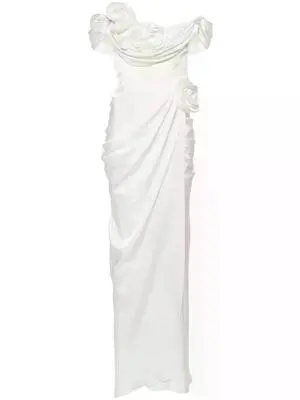 ANA RADU Off-shoulder Draped Gown With Floral Appliqu