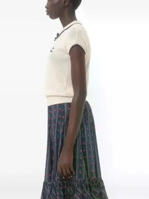 Valentino Garavani Cotton Viscose Knit Top With Bow Detail - Neutrals