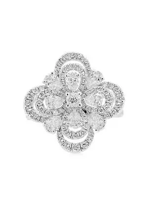 HYT JEWELRY Platinum Flower Diamond Cocktail Ring - Silver