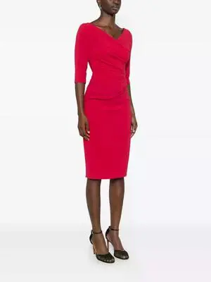 Talbot Runhof Ruched Midi Dress - Red