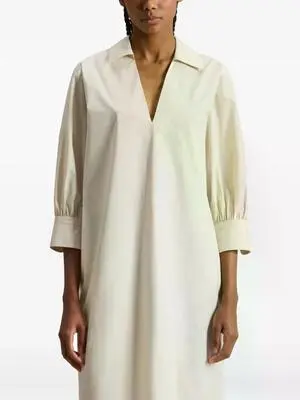 Woolrich Cotton Dress With Classic Collar And Puff Sleeves - Neutrals
