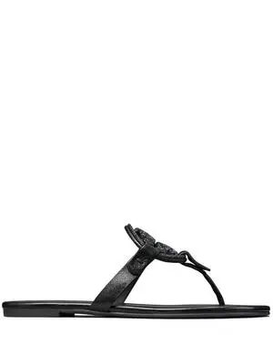 Tory Burch Miller Pavé Leather Flip-flops - Black