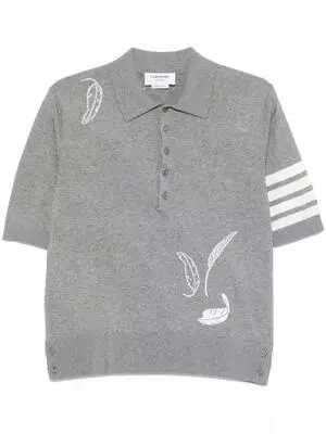 Thom Browne Feather-intarsia Cotton Polo Shirt - Grey