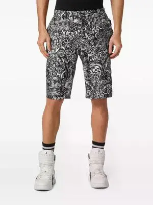 Philipp Plein Tattoo Print Silk Shorts