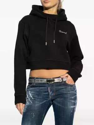 Dsquared2 Cropped Hoodie With Rhinestone Logo - Black