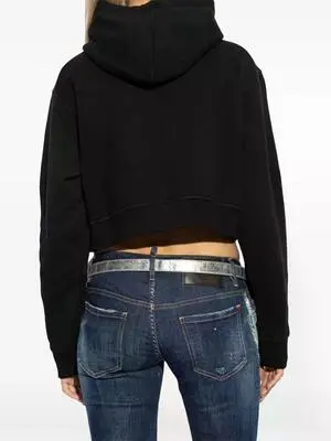 Dsquared2 Cropped Hoodie With Rhinestone Logo - Black