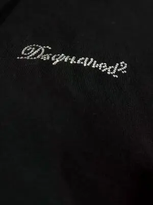 Dsquared2 Cropped Hoodie With Rhinestone Logo - Black