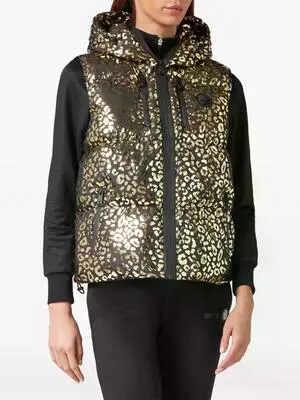 PLEIN SPORT Leopard-print Puffer Gilet - Gold