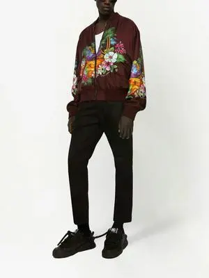 Dolce & Gabbana Island Print Silk Bomber Jacket