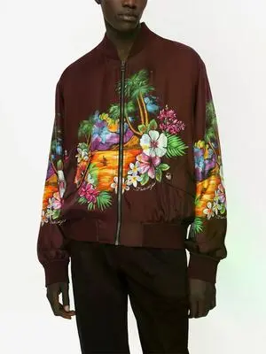 Dolce & Gabbana Island Print Silk Bomber Jacket