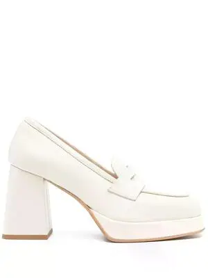 VAMSKO Greta Leather Block Heel Pumps - Neutrals