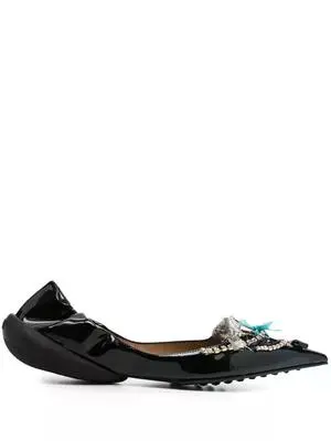 13 09 SR Crystal-embellished Pointed Ballerina Shoes - Black
